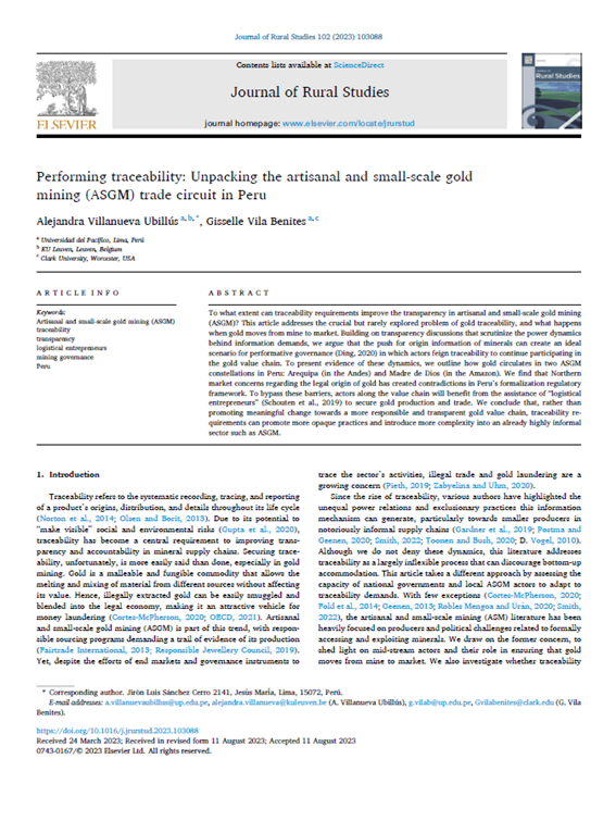 Performing traceability: Unpacking the artisanal and small-scale gold ...